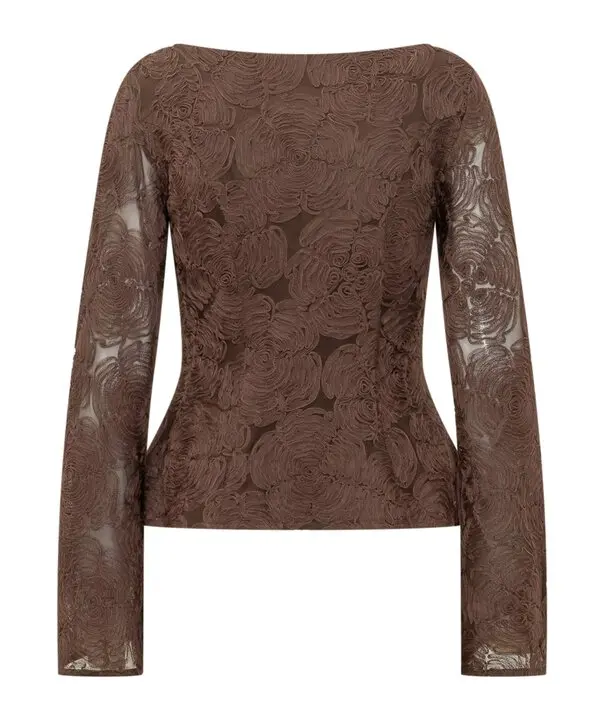 ROTATE BY BIRGER CHRISTENSEN Long-sleeve Square-neck Floral Lace Top