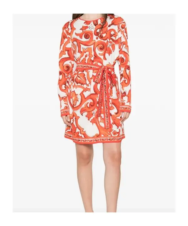 Dolce & Gabbana Baroque-print Belted Mini Dress