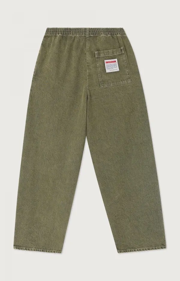 American Vintage Wide-leg Casual Trousers With Elasticated Waist - Olive Green