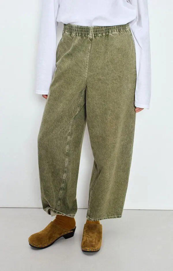 American Vintage Wide-leg Casual Trousers With Elasticated Waist - Olive Green