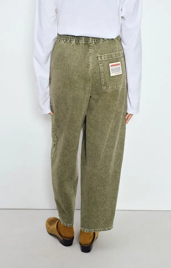 American Vintage Wide-leg Casual Trousers With Elasticated Waist - Olive Green