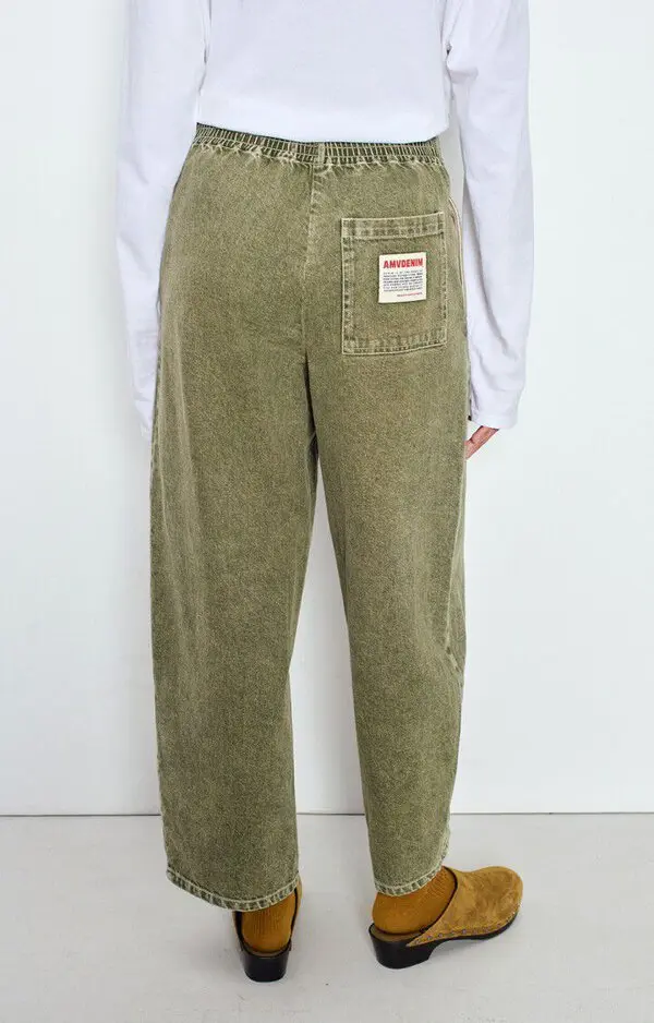 American Vintage Wide-leg Casual Trousers With Elasticated Waist - Olive Green