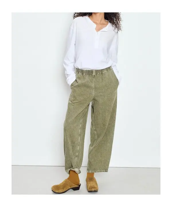 American Vintage Wide-leg Casual Trousers With Elasticated Waist - Olive Green