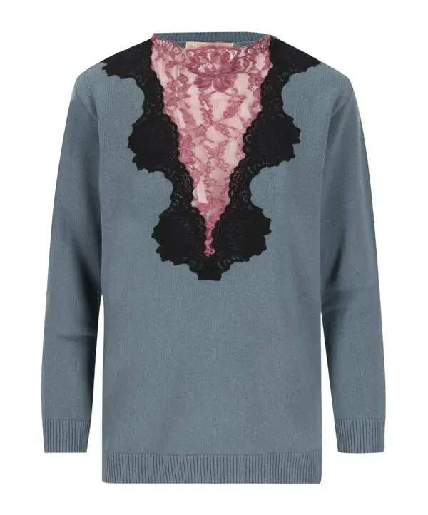 Valentino Garavani Long-sleeved Knitwear With Lace Neckline