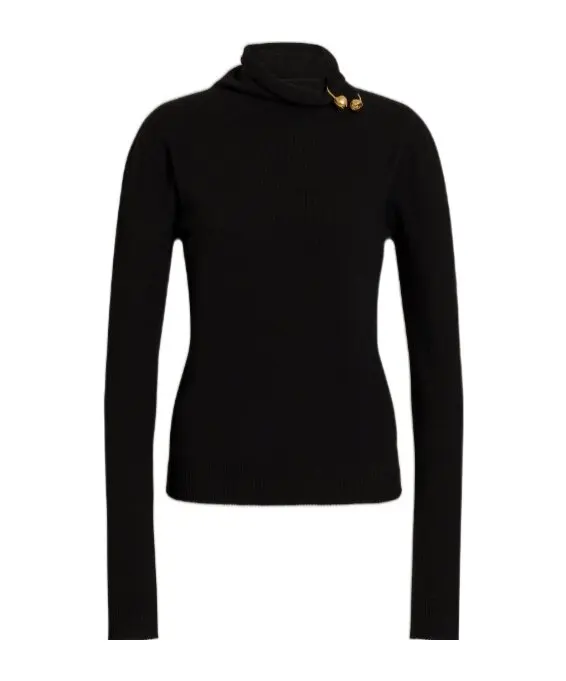 Alberta Ferretti Wool, Silk, And Cashmere Turtleneck Sweater With Floral Brooch