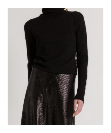 Alberta Ferretti Wool, Silk, And Cashmere Turtleneck Sweater With Floral Brooch