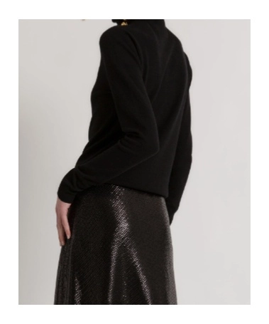 Alberta Ferretti Wool, Silk, And Cashmere Turtleneck Sweater With Floral Brooch