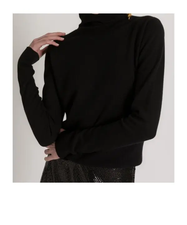 Alberta Ferretti Wool, Silk, And Cashmere Turtleneck Sweater With Floral Brooch