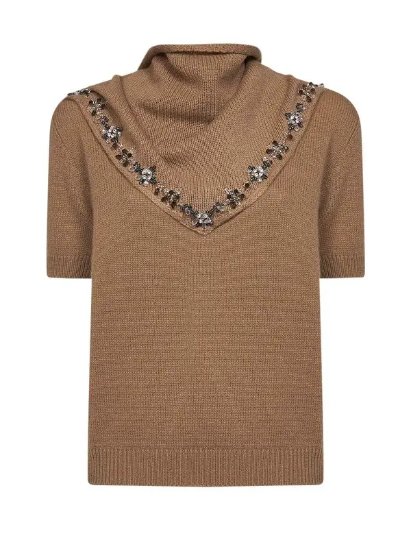 Prada Cashmere Sweater With Embellished Scarf