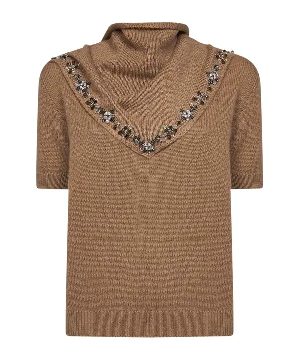 Prada Embellished Knitted Jumper - Camel Brown