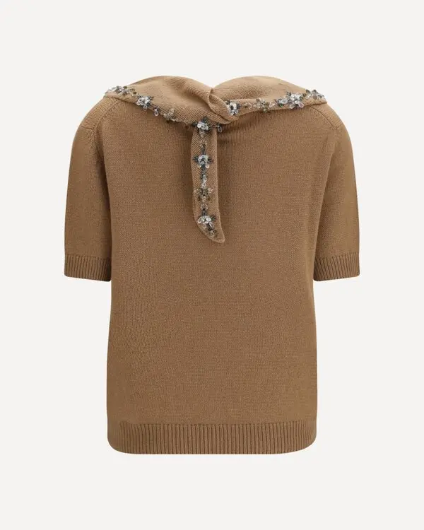 Prada Embellished Knitted Jumper - Camel Brown