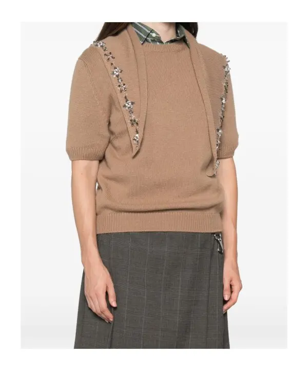 Prada Embellished Knitted Jumper - Camel Brown