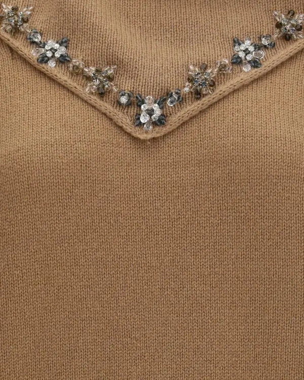 Prada Embellished Knitted Jumper - Camel Brown