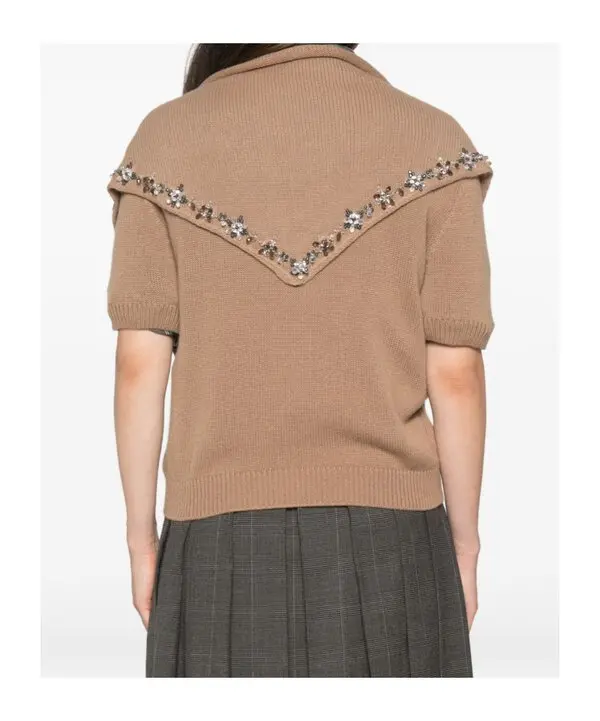 Prada Embellished Knitted Jumper - Camel Brown
