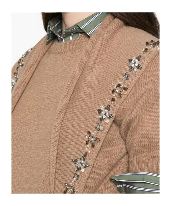 Prada Embellished Knitted Jumper - Camel Brown