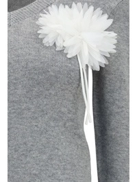 SELF-PORTRAIT Floral Appliqué V-neck Knit Sweater - Grey