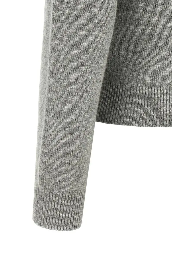 SELF-PORTRAIT Floral Appliqué V-neck Knit Sweater - Grey