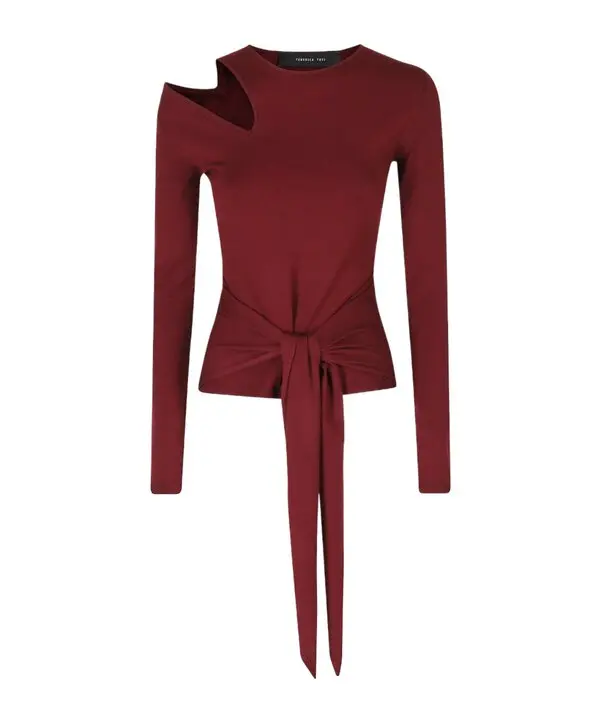 Federica Tosi Long Sleeve Knit Top With Cut-out Detail And Tie Waist - No