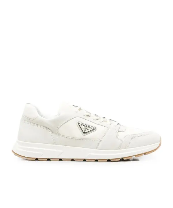 Prada Logo Plaque Round Toe Lace Up Sneakers