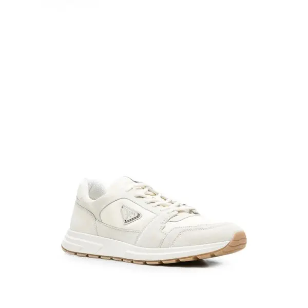 Prada Logo Plaque Round Toe Lace Up Sneakers