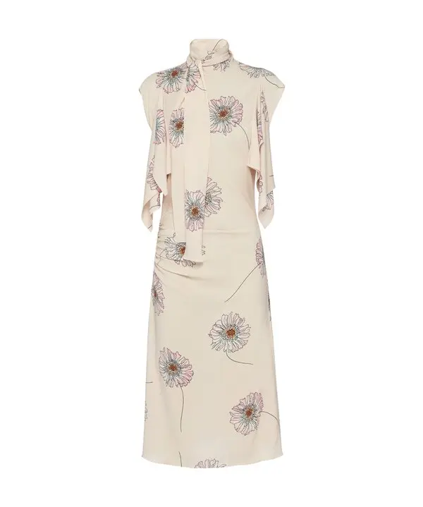 Prada Printed Sablé Dress With Scarf Collar