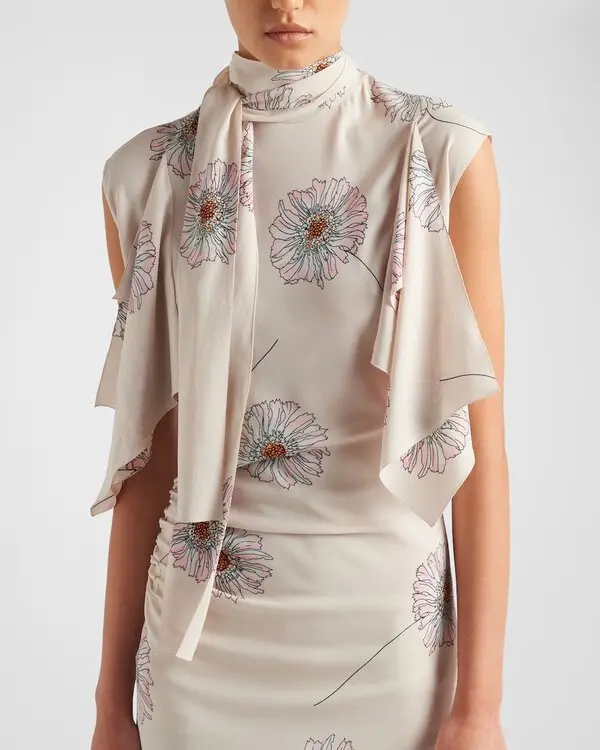 Prada Printed Sablé Dress With Scarf Collar