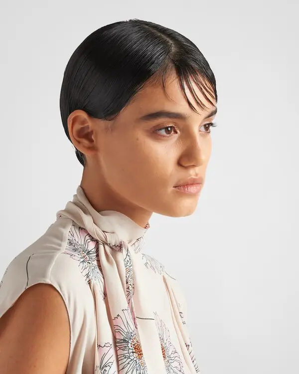 Prada Printed Sablé Dress With Scarf Collar