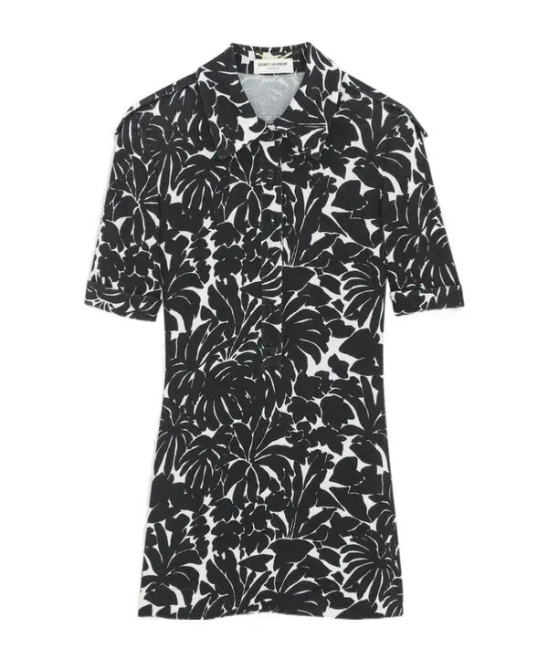 Saint Laurent Tropical Print Short Sleeve Shirt Dress - Black