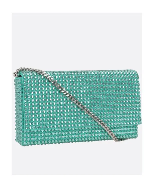 Amina Muaddi Embellished Satin Clutch - Blue