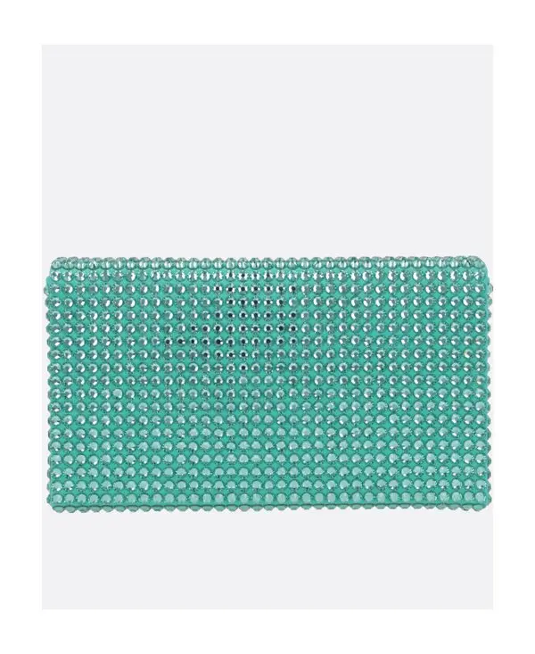 Amina Muaddi Embellished Satin Clutch - Blue