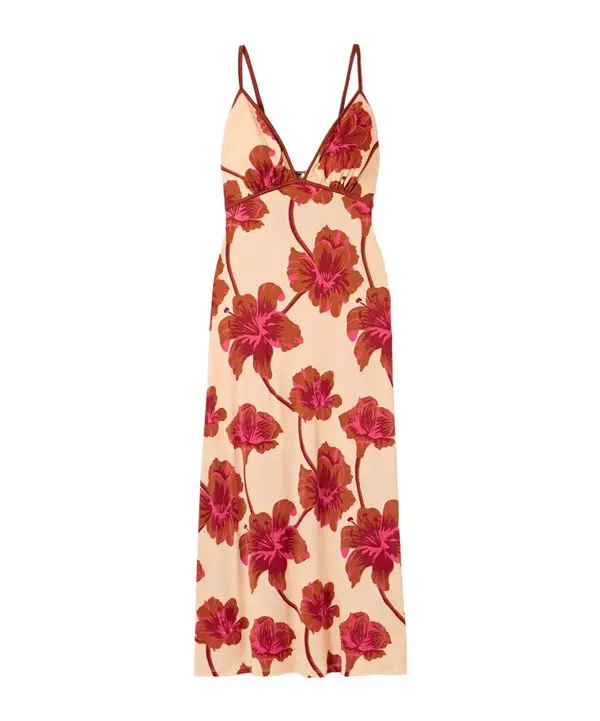 Johanna Ortiz Floral-print Satin Maxi Dress - Nude