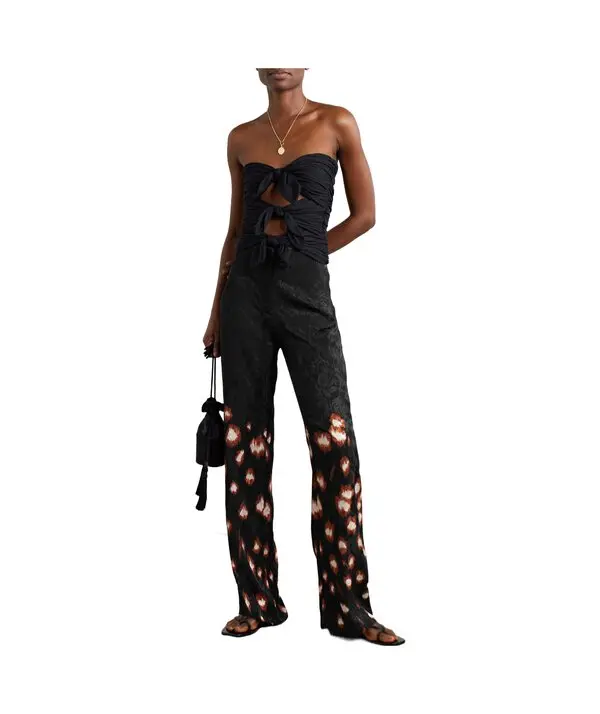 Johanna Ortiz Printed Jacquard Satin Straight-leg Pants