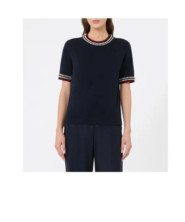 Max Mara Short-sleeved Knitwear With Contrasting Trim - Black