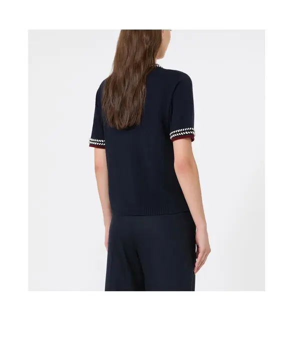 Max Mara Short-sleeved Knitwear With Contrasting Trim - Black