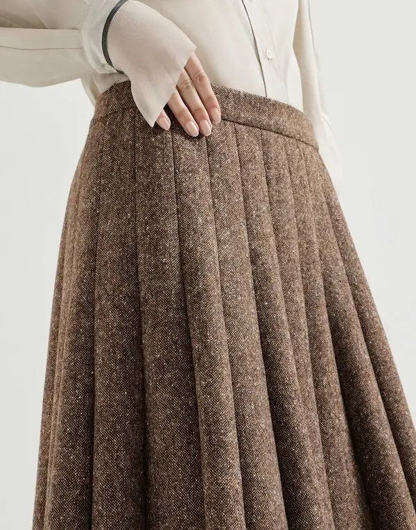 Brunello Cucinelli Virgin Wool Donegal Pleated Skirt