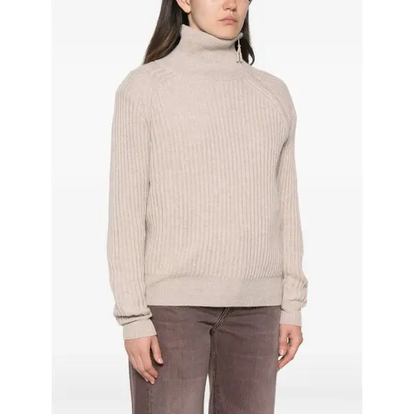 ALLUDE Ribbed Knit Sweater With Off-centre Zip - Beige