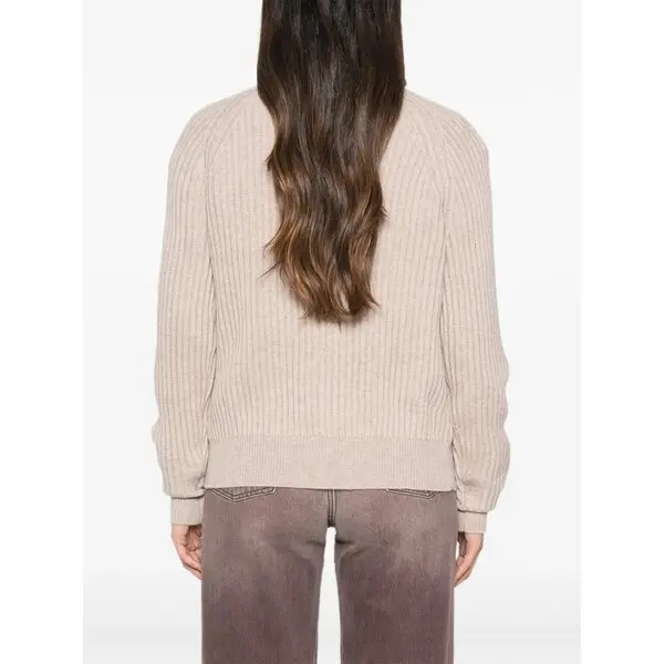ALLUDE Ribbed Knit Sweater With Off-centre Zip - Beige
