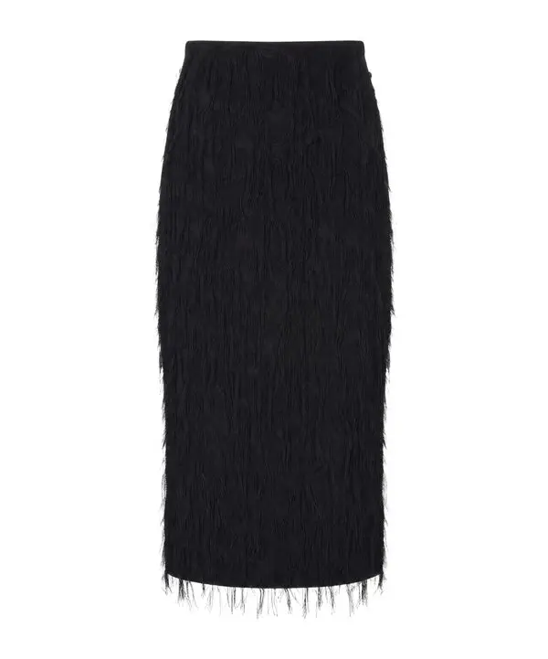 Patrizia Pepe Fringed Straight Hem Midi Skirt - Black