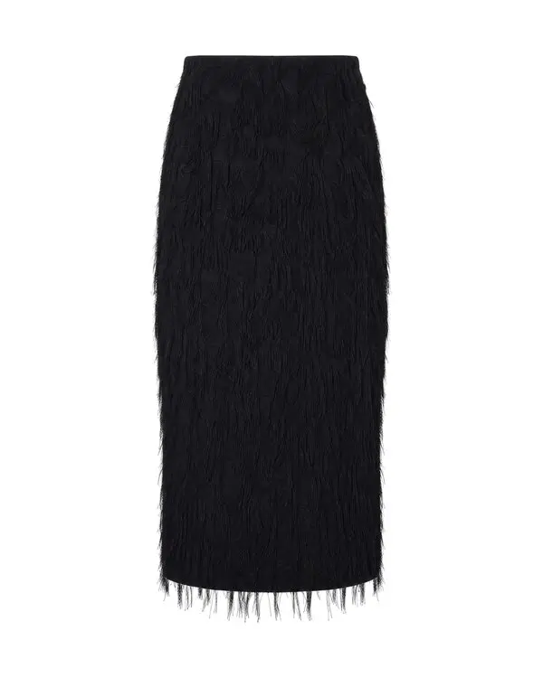 Patrizia Pepe Fringed Straight Hem Midi Skirt - Black