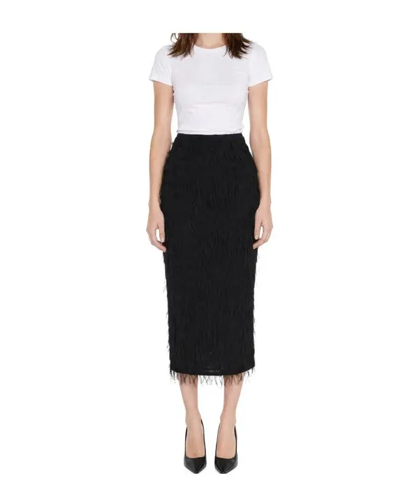 Patrizia Pepe Fringed Straight Hem Midi Skirt - Black