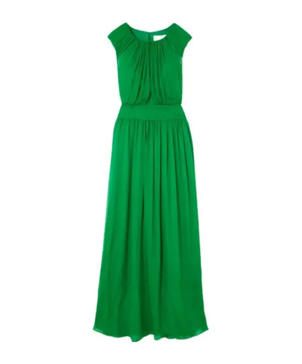 Saloni Gathered Silk-blend Crepon Maxi Dress