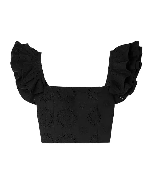 ALICEOLIVIA Tawny Ruffled Broderie-anglaise Crop Top