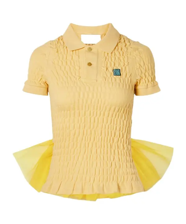 CONNER IVES Stretch Cotton Polo With Logo Patch And Tulle Hem