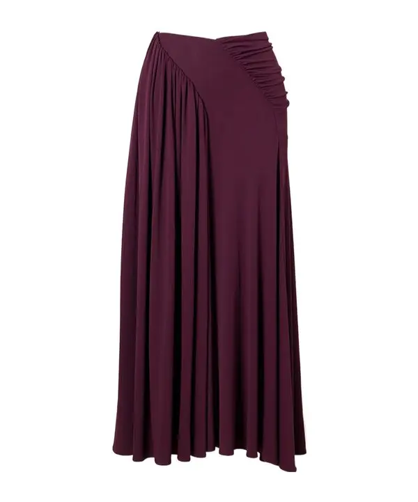 Rabanne Burgundy Diagonal Ruched Long Skirt