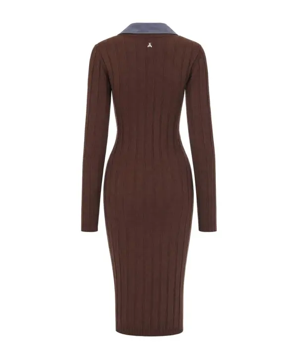 Patrizia Pepe Ribbed Knit V-neck Dress - Brown