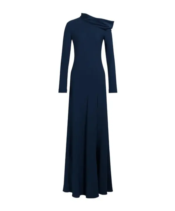 Alberta Ferretti Asymmetric-neck Long-sleeve Dress