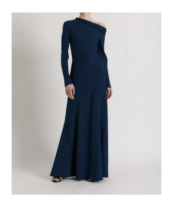 Alberta Ferretti Asymmetric-neck Long-sleeve Dress