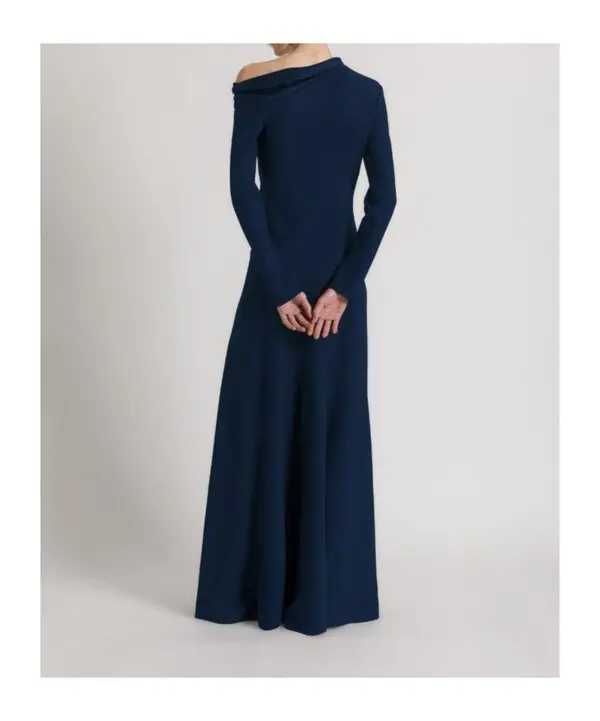 Alberta Ferretti Asymmetric-neck Long-sleeve Dress