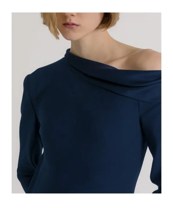 Alberta Ferretti Asymmetric-neck Long-sleeve Dress