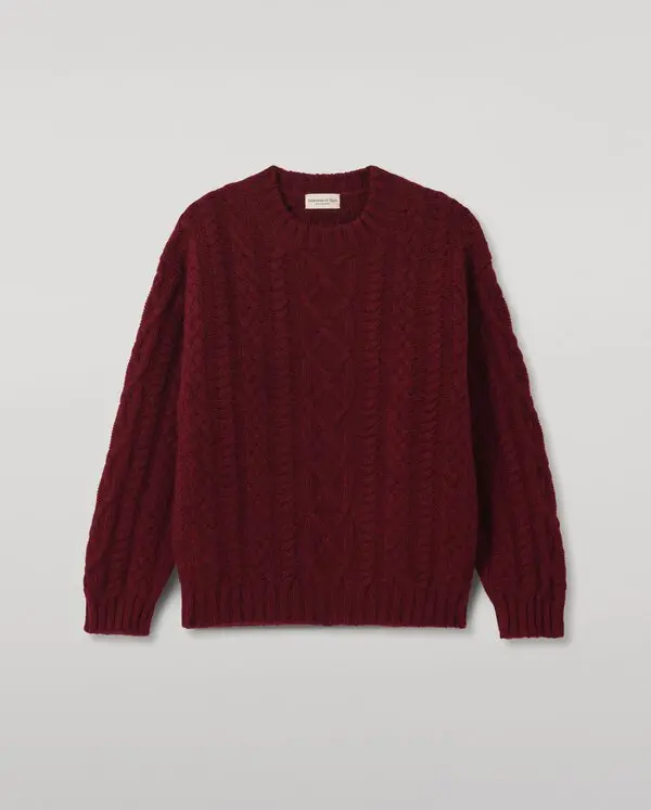 Johnstons Of Elgin Macdonald Dark Aran Cable Cahmere Jumper - Red